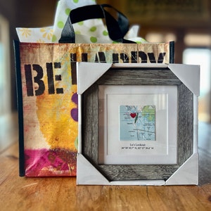 Framed Map & GPS Coordinates Custom Map Gift Latitude Longitude 5x5 ...