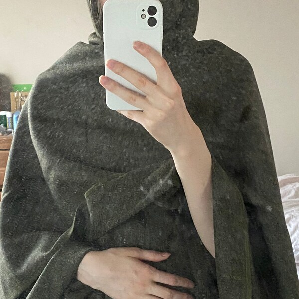 Irish Donegal Tweed Wool Ruana, Cape Green With Yellow Overcheck 100% ...