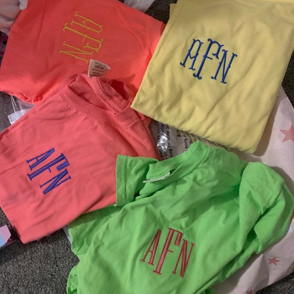 Monogrammed Tee - Embroidered Tee- Pigment Dyed Short Sleeve Tee- Monogrammed Tshirt ...