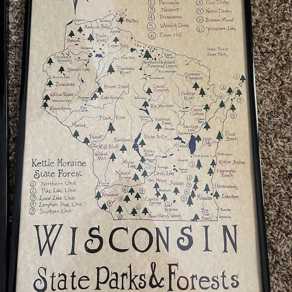 Wisconsin State Parks Map - Etsy