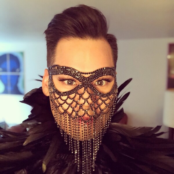 Black Rhinestone Masquerade Face Mask Bithday Prom Mask Sparkling Face ...