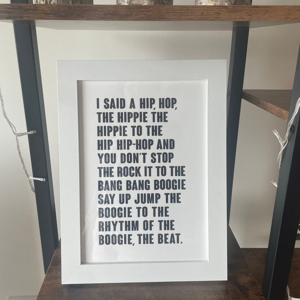 Rappers Delight Print | I Said A Hip Hop Song Lyrics Wall Art | Gift ...