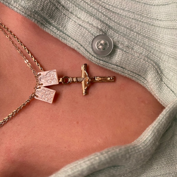 14k Gold Filled Scapular Necklace, Pearl Scapular Jewelry, Virgin Mary ...