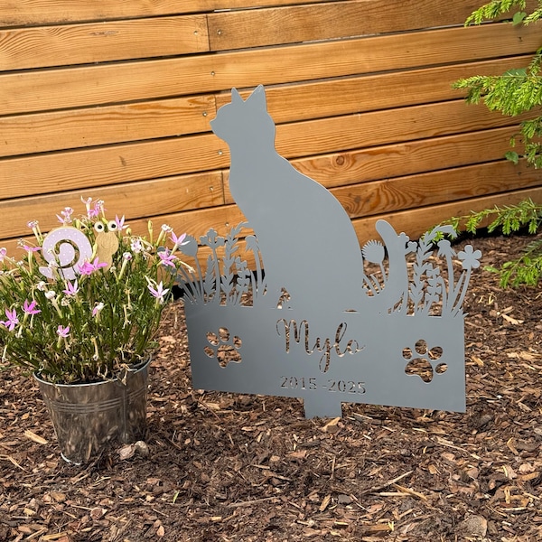 Personalized Metal Cat Stake, Cat Memorial Stake With Flowers, Custom ...