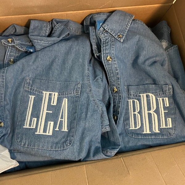 Monogram Denim Button Down -- Embroidered, Bridal Party, Shacket - Etsy