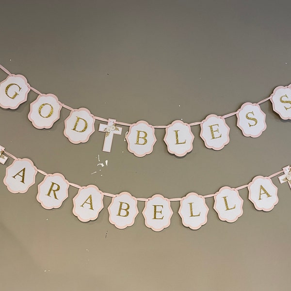 God Bless Banner, Baptism Banner, First Communion Banner, Christening ...