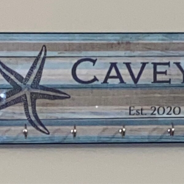 Beach House Key Holder for Wall, Personalized Key Hanger, Starfish ...
