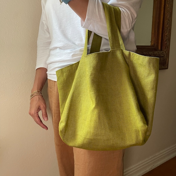 Olive Green Linen Bag, Small Linen Bag With Pocket, Organic Linen Bag ...