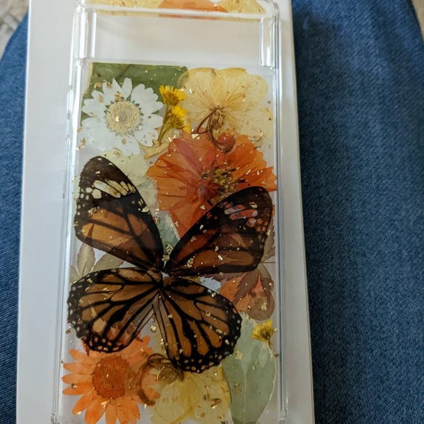 Butterfly Pressed Flowers Case for iPhone 7 8 X XR 11 12 13 14 15 16 ...