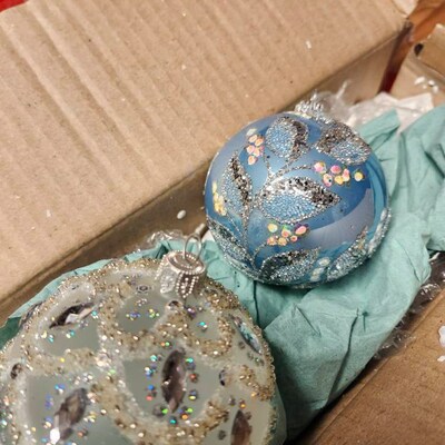 Christmas Set of 4 Big Blue Glass Balls With Gifted Box, Crafted Glass ...