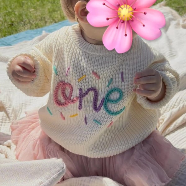 First Birthday Sweater, One Hand Embroidered Sweater, Fall and Winter ...