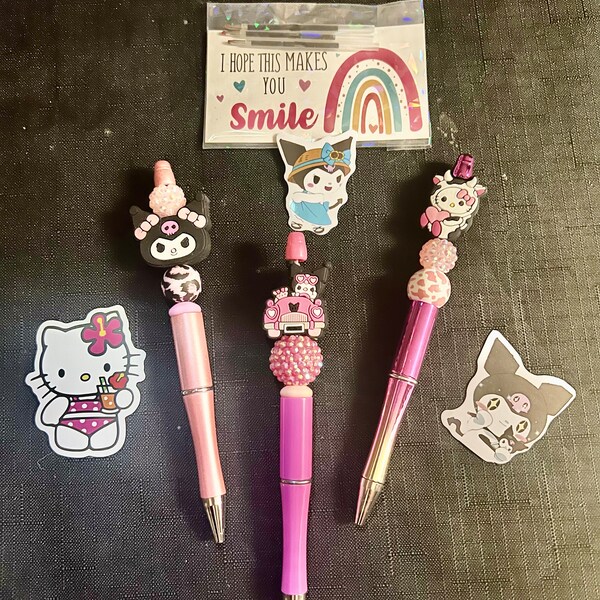 PEN Blingy Pink Fashion Doll Theme Black Ink Refillable Beaded Pens ...
