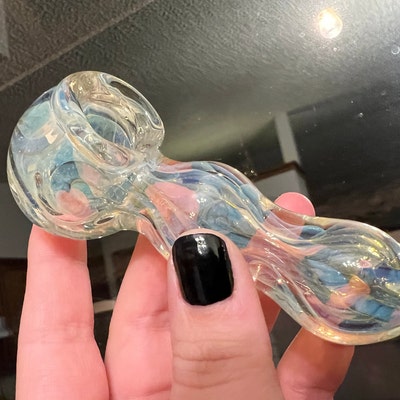 Yellow and Blue Fumed Glass Pipe Handmade Unique Golden Heady - Etsy