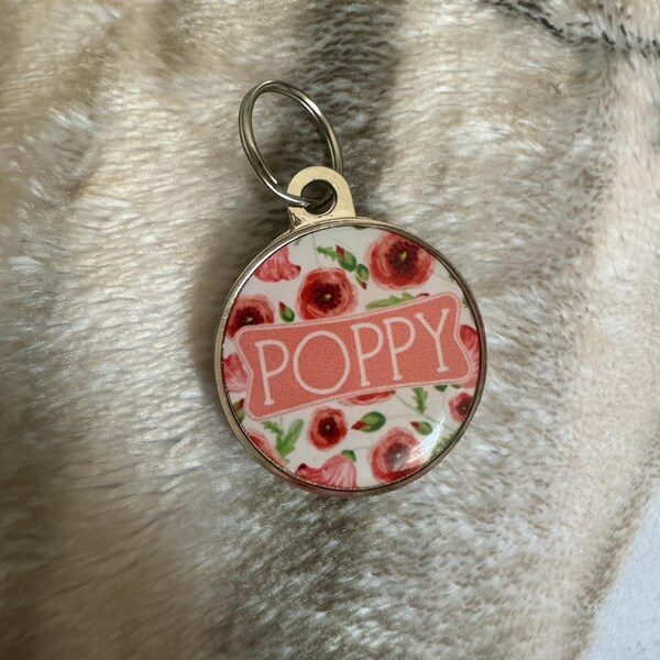 Poppy Dog Tag, Flower Pet Tag, Dog Name Tag | Personalised Pet Tag - Etsy