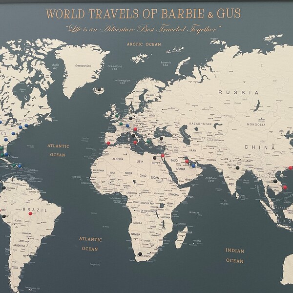 Push Pin World Map, Travel Framed Personalized Map - Etsy