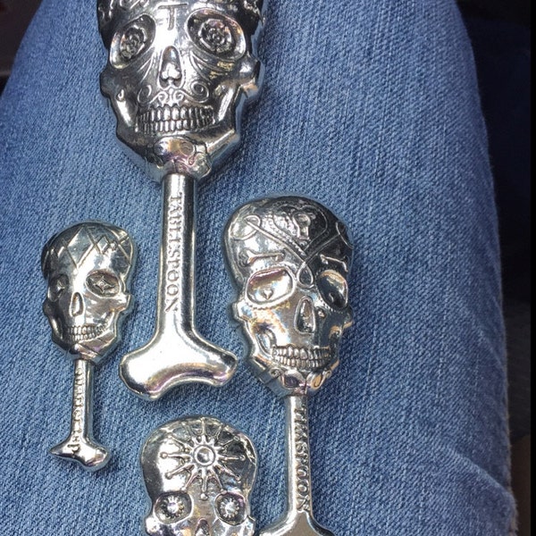 Sugar Skull Measuring Spoons- Pewter- Calavera,day of the Dead Kitchen ...