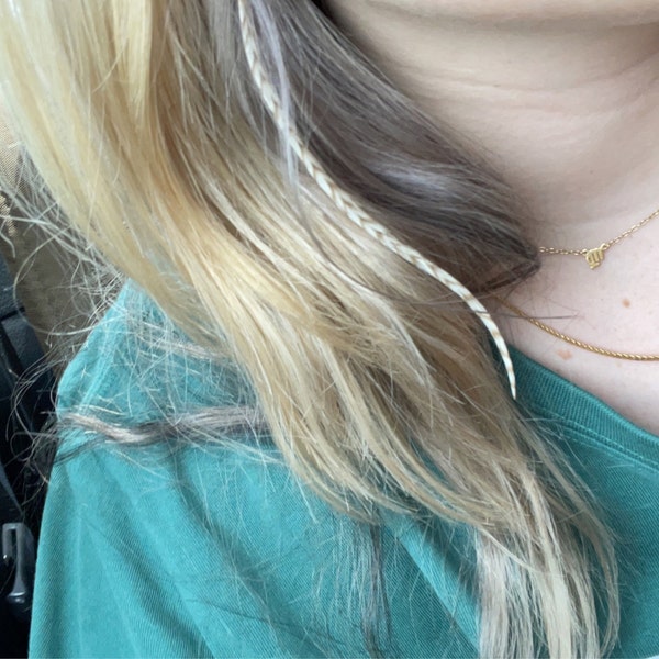 YUMMY SILVER Skinny Feathers + 5 Beads, Long Hair Feathers Pack ...