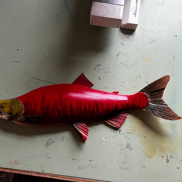 Halibut, 21-25 Inches 3D Wall Wooden Fish, One Side Hand Carved and ...