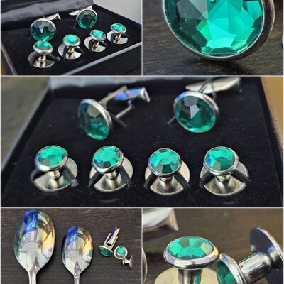 Green Crystal Tie Tack Pin, Gold and Green Tie Tack, Retro Vintage Tie ...