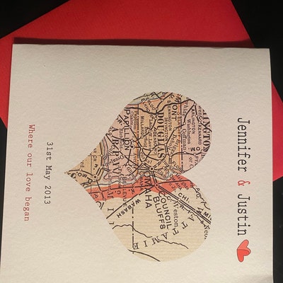Special Location Map Card Anniversary Card Engagement Card Wedding Card ...