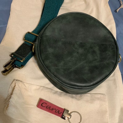 Pink Personalized Leather Round Bag, Round Leather Bag Woman,circle ...