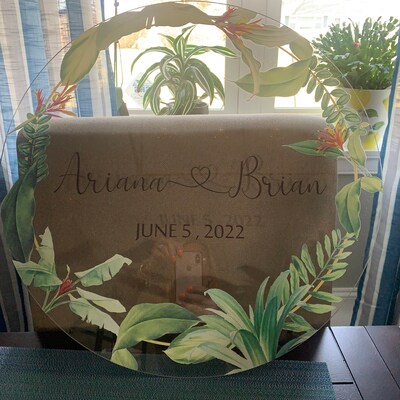 Tropical Leaf Wedding Welcome Sign Special Welcome Sign Round Clear ...