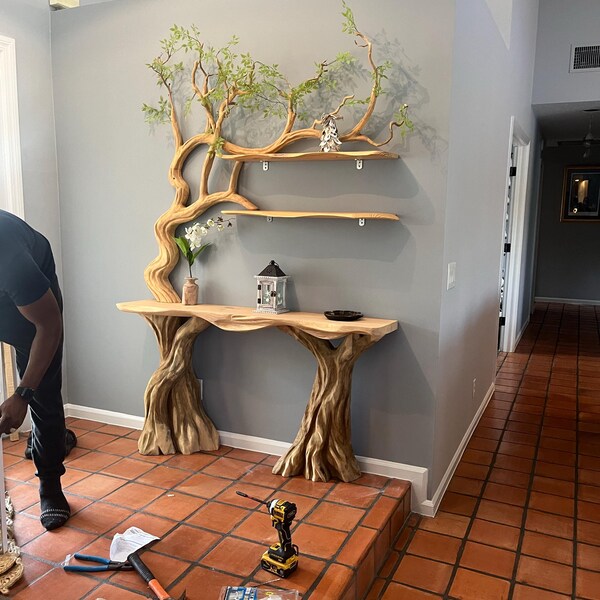 Tree Branch Floating Shelves Live Edge Solid Wood Tree Bookcase ...