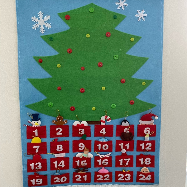 Christmas Tree Fabric Advent Calendar Felt Wall Mat With 24 Ornaments ...