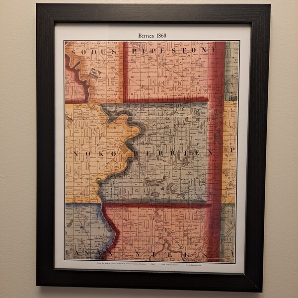 Berrien 1860 Old Town Map With Homeowner Names Michigan - Reprint ...