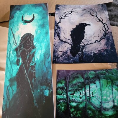 Seeker of Starlight Shadowy Art Print Dark Gothic Crow Raven in Ring of ...