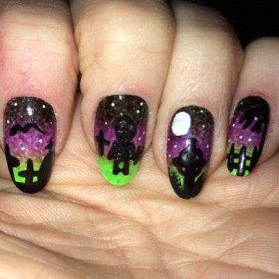Hand Painted Graveyard Cemetery Skeleton Halloween False Nails - Etsy