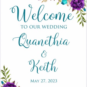 Teal and Purple Wedding Welcome Sign, Purple and Turquoise Wedding ...