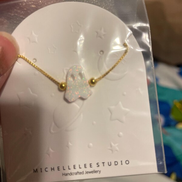 Halloween Ghost Opal Bracelet, Fire Opal Specter Bracelet, White and ...