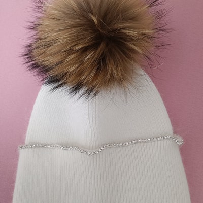 Fur Pom Pom, Beanie, Hat, Interchangeable/detachable Genuine Raccoon ...
