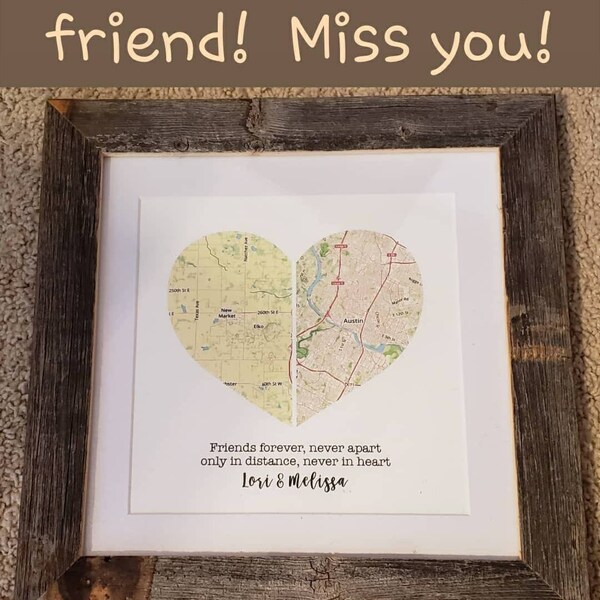 Long Distance Friendship- Personalized Map Gift for BFF, Long Distance ...