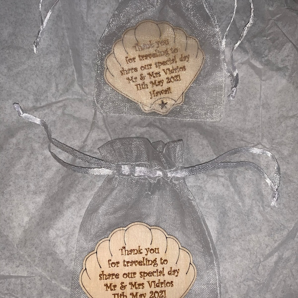 Personalized Magnetic Wooden Clam Shell Destination Wedding Favors ...