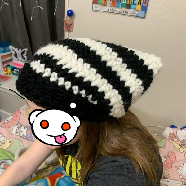 Foldable Brim Striped Droopy Eared Slouch Beanie CROCHET PATTERN ...