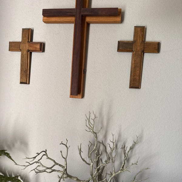 Wooden LED Lighted Cross Wall Decor | Black Walnut Cherry Hardwood ...