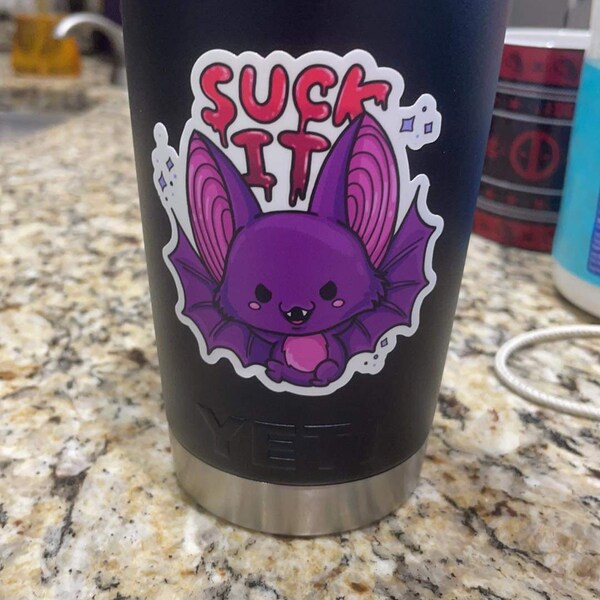 Vampire Bat "suck It" 3 Inch Vinyl Sticker | Kawaii Purple Bat ...