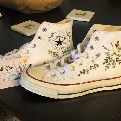 Embroidered White Flower Converse, Wedding Converse High Tops for Bride ...