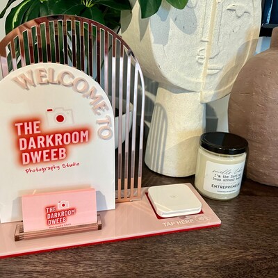 3 in 1 Double Arched Welcome To, Square Logo Card Holder Business Sign ...