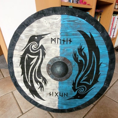 Double Ravens Personalized Viking Shield, Norsman Shield, Wall Decor ...