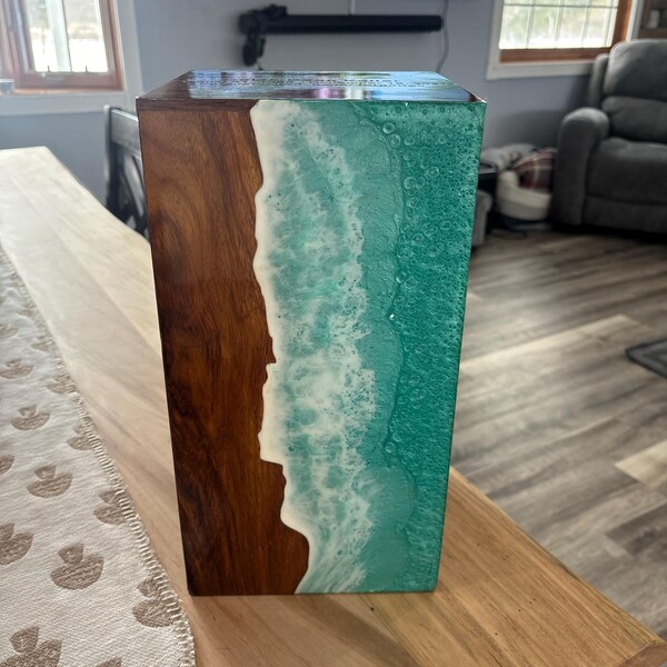 Handcrafted Rosewood and Green Resin Urn Box - Unique Memorial Urn for ...