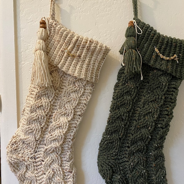 CROCHET PATTERN & VIDEO/ Cozy Cottage Cabled Stocking, Christmas Decor ...