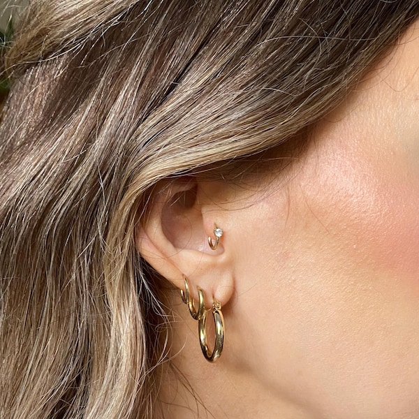 14k Solid Gold Tiny Cartiage Hoop Earring Helix Huggies Hoop Gold Conch ...