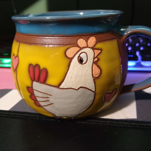 Ceramic Mug, Chicken Mug, Pottery Handmade Mug, Pottery Mug, Chicken ...
