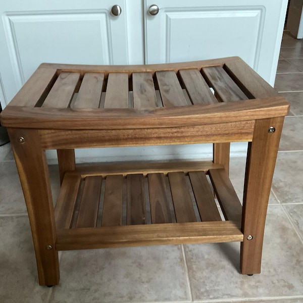 Acacia Shower Bench With Shelf 21 Inch, Wood Shower Stool & Spa, Bath ...