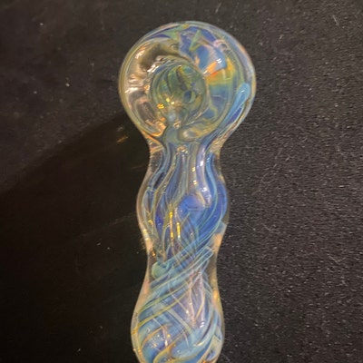 Yellow and Blue Fumed Glass Pipe Handmade Unique Golden Heady - Etsy