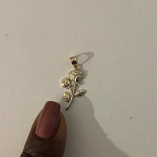 Gold Long Stem Double Rose Charm With Optional Chain 10 Karat Solid ...
