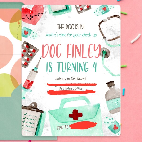 Editable Kids Doctor Birthday Invitation, Kids Medical Invite, Kids ...